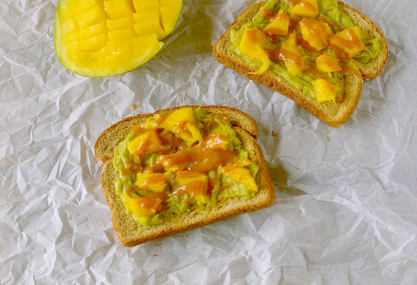 Sriracha Mango Avocado Toast With Almond Butter Drizzle